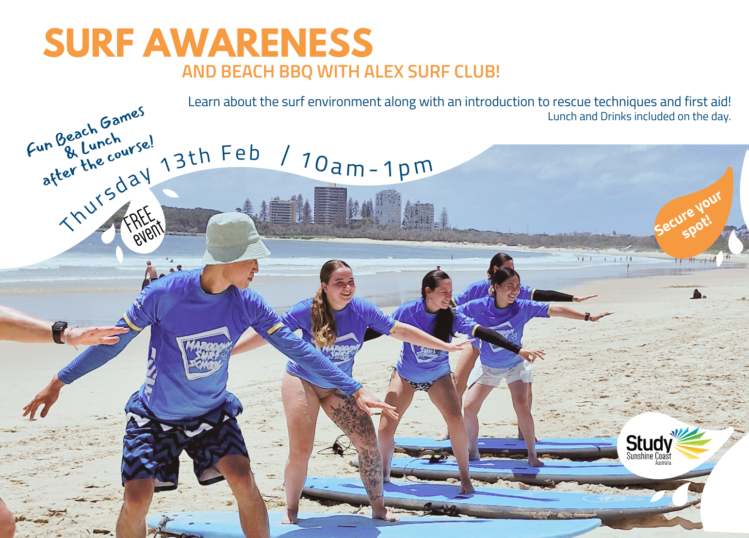 FREE Student Surf Awareness and Beach BBQ event - 13 Feb 2025 - Study ...